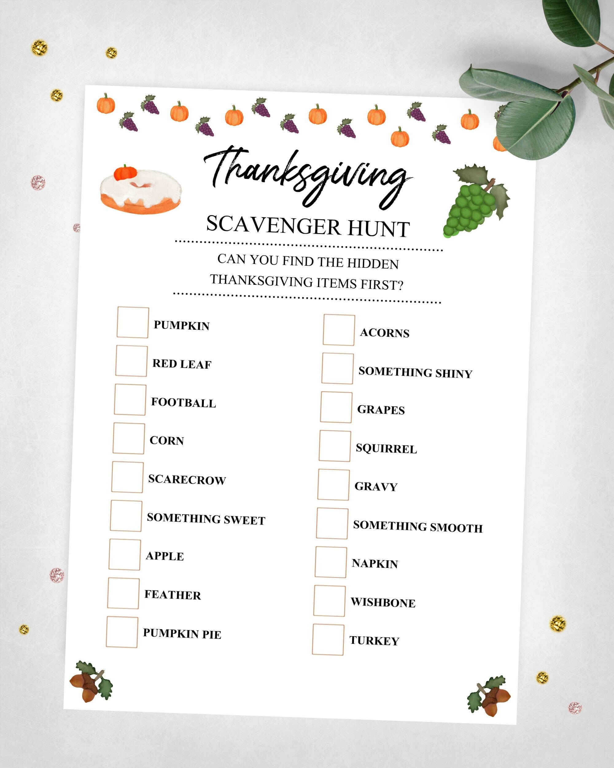 Thanksgiving Scavenger Hunt. Holiday Game. Thanksgiving Party Game ...