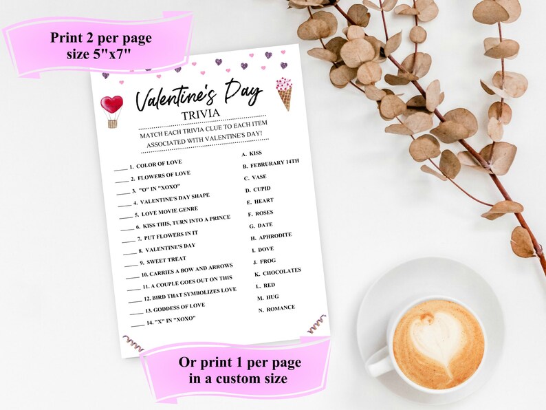 Valentine's Day Trivia. Party Game. Holiday Game. Lilac - Etsy