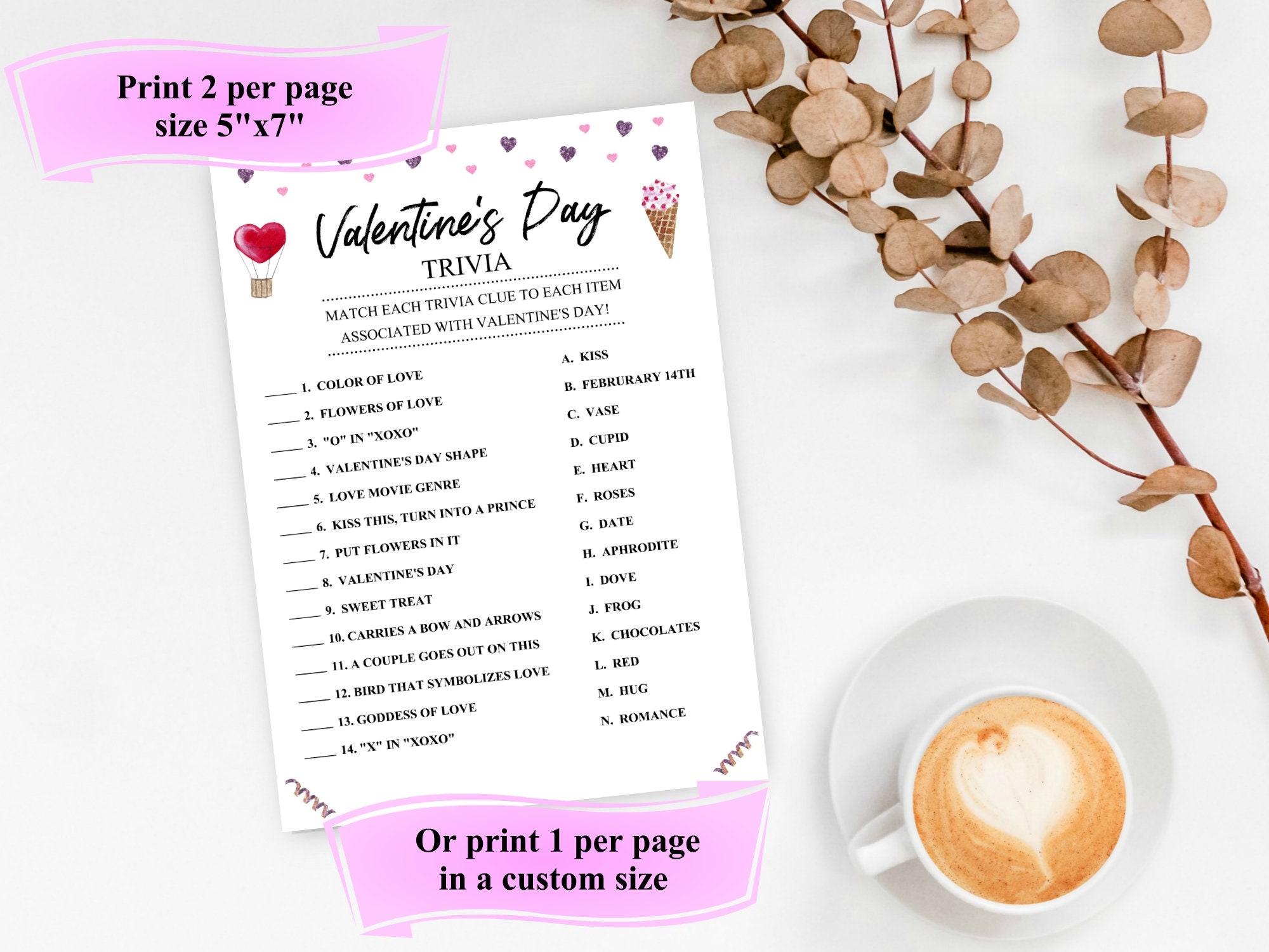 Valentine's Day Trivia. Party Game. Holiday Game. Lilac - Etsy