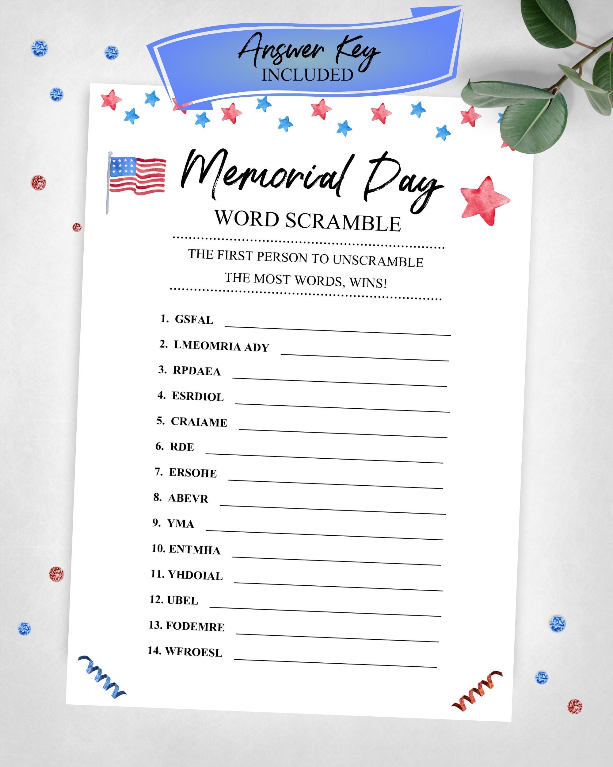 Memorial Day Word Scramble