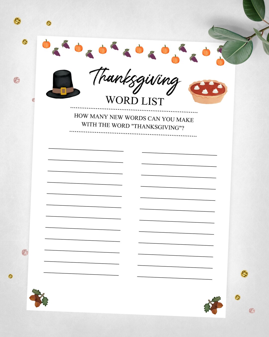 Thanksgiving Word List. Holiday Game. Thanksgiving Party Game. Fall ...