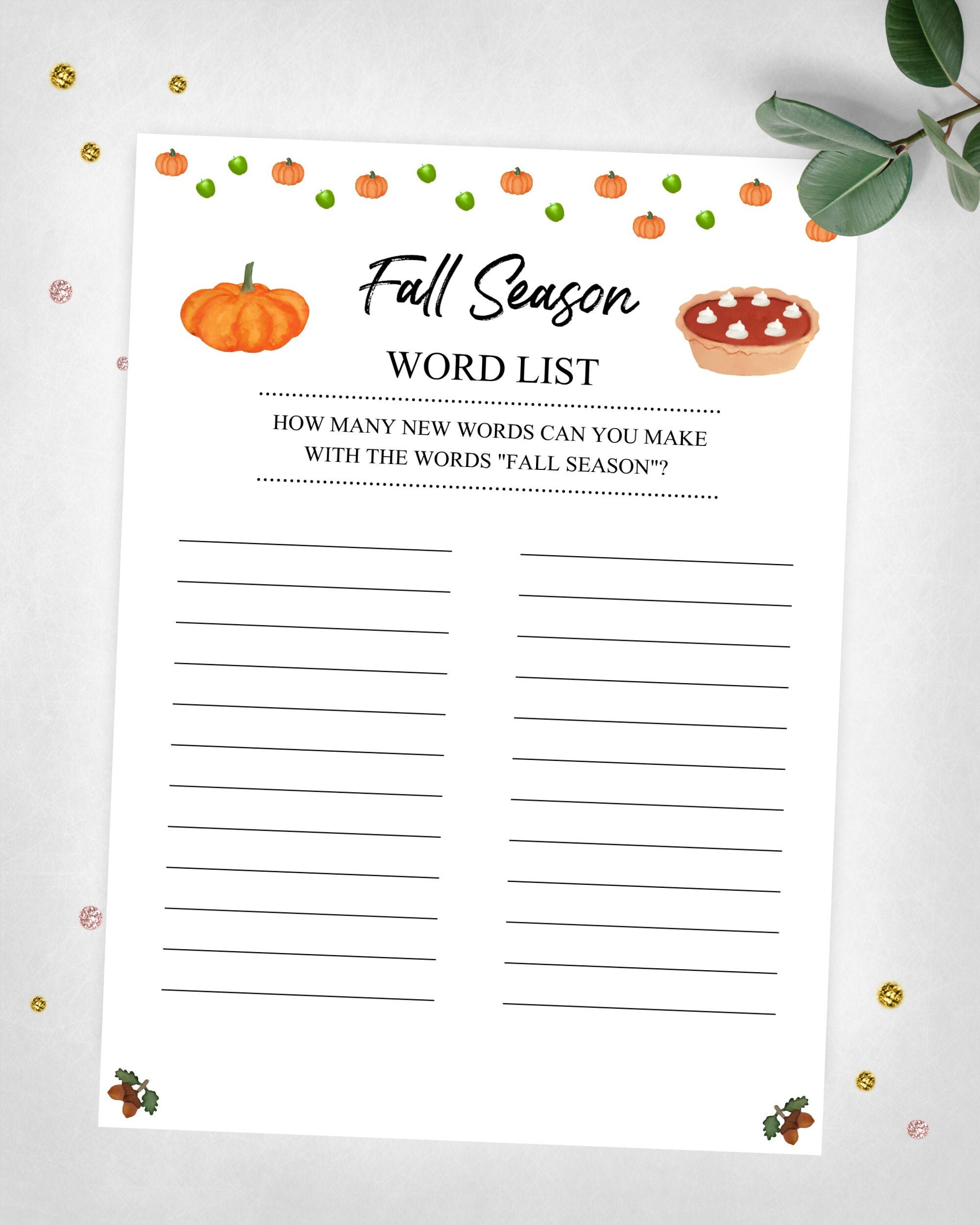 Fall Season Word List. Fall Game. Autumn Party Game. Seasonal Game ...