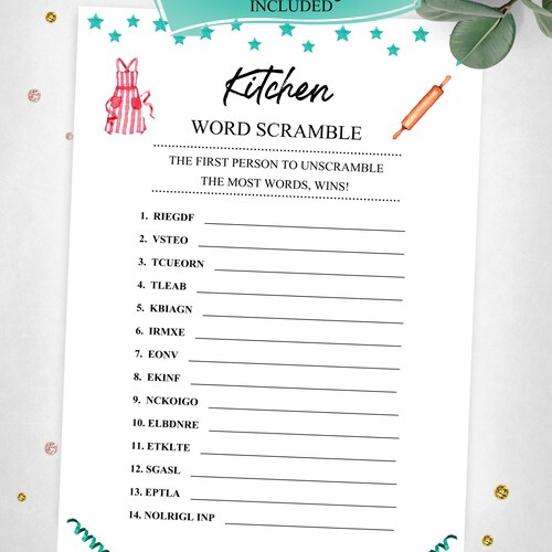 Kitchen Word Scramble. in the Home Game. Rainy Day Game. - Etsy