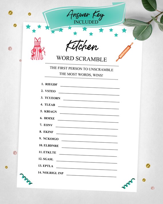 Kitchen Word Scramble. in the Home Game. Rainy Day Game. - Etsy
