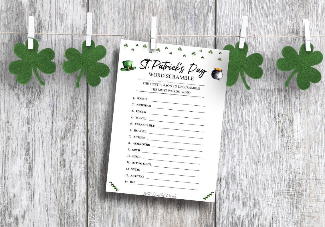 St. Patrick's Day Word Scramble. Party Game. Holiday Game. Green St ...