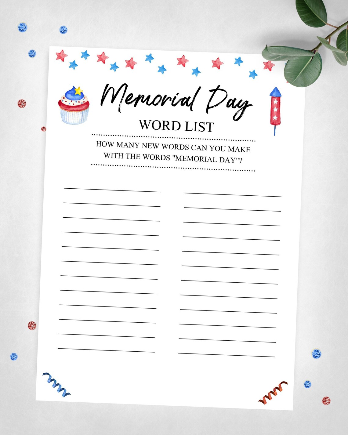 Memorial Day Word List. Memorial Day Holiday Game. at Home - Etsy