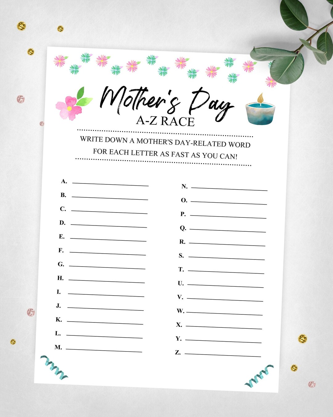 Mother's Day A-Z Race. Mother's Day Holiday Game. at Home Game. Instant ...