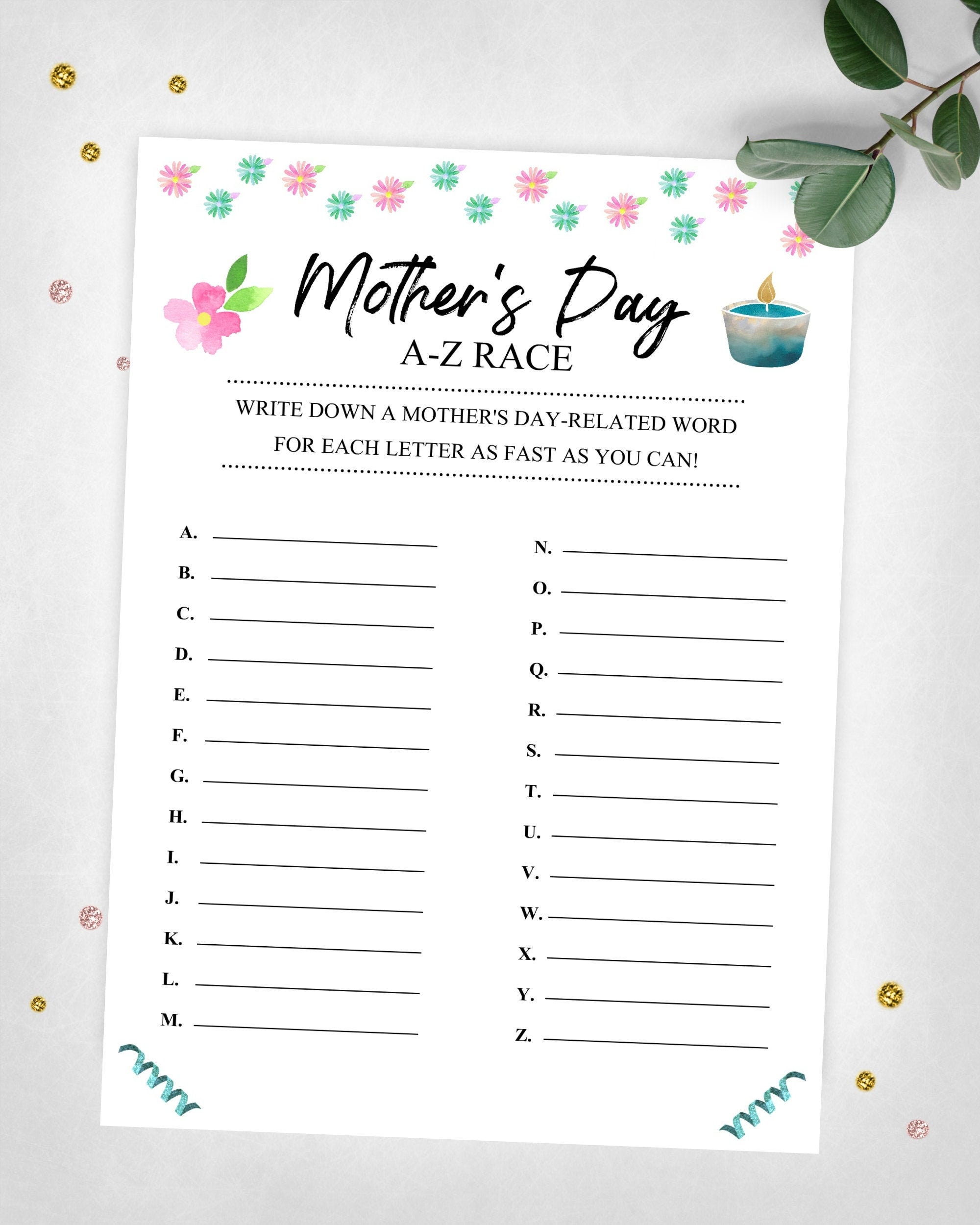 Mother's Day A-Z Race. Mother's Day Holiday Game. at Home Game. Instant ...