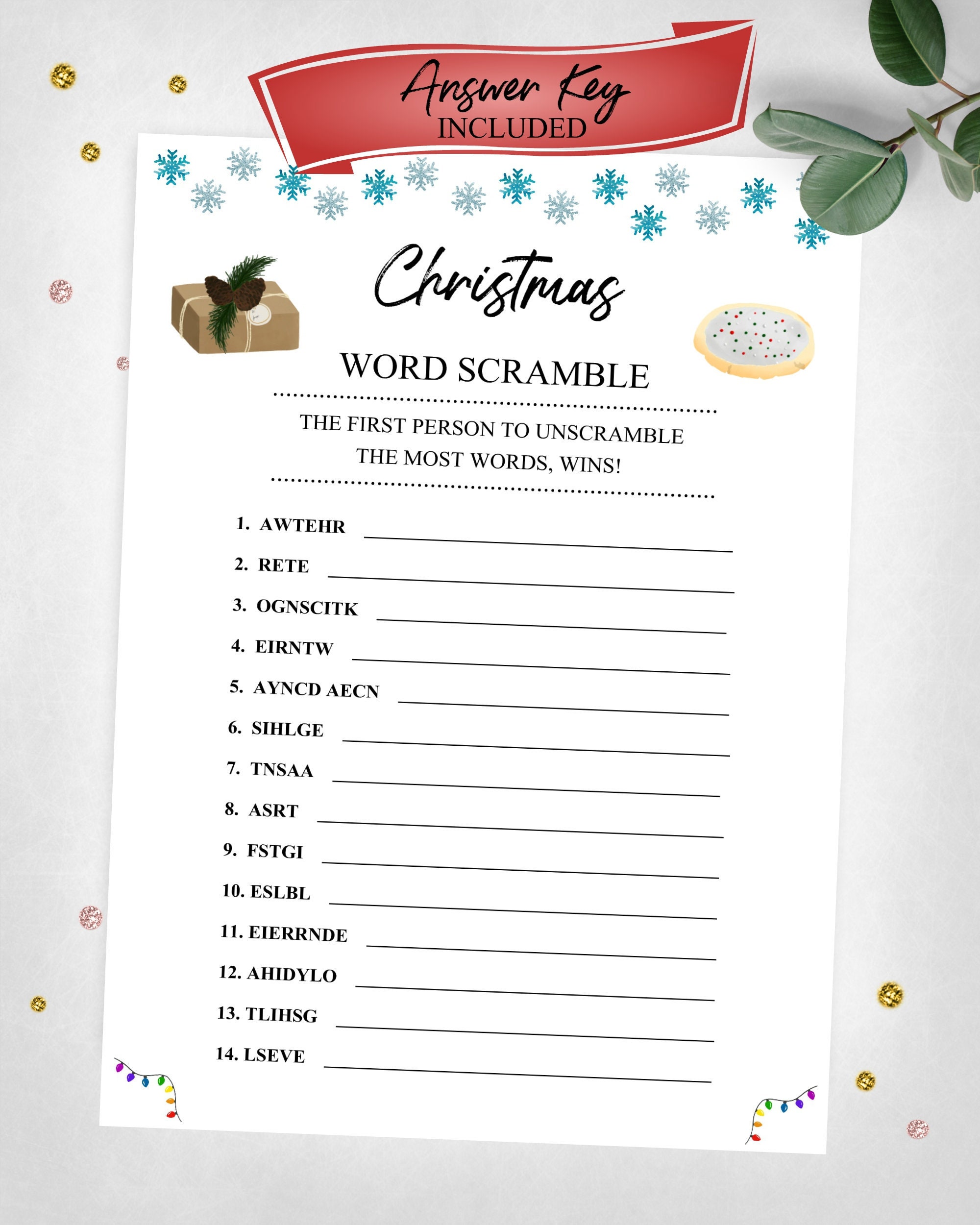 Christmas Word Scramble. Holiday Game. Christmas Word Scramble Party ...