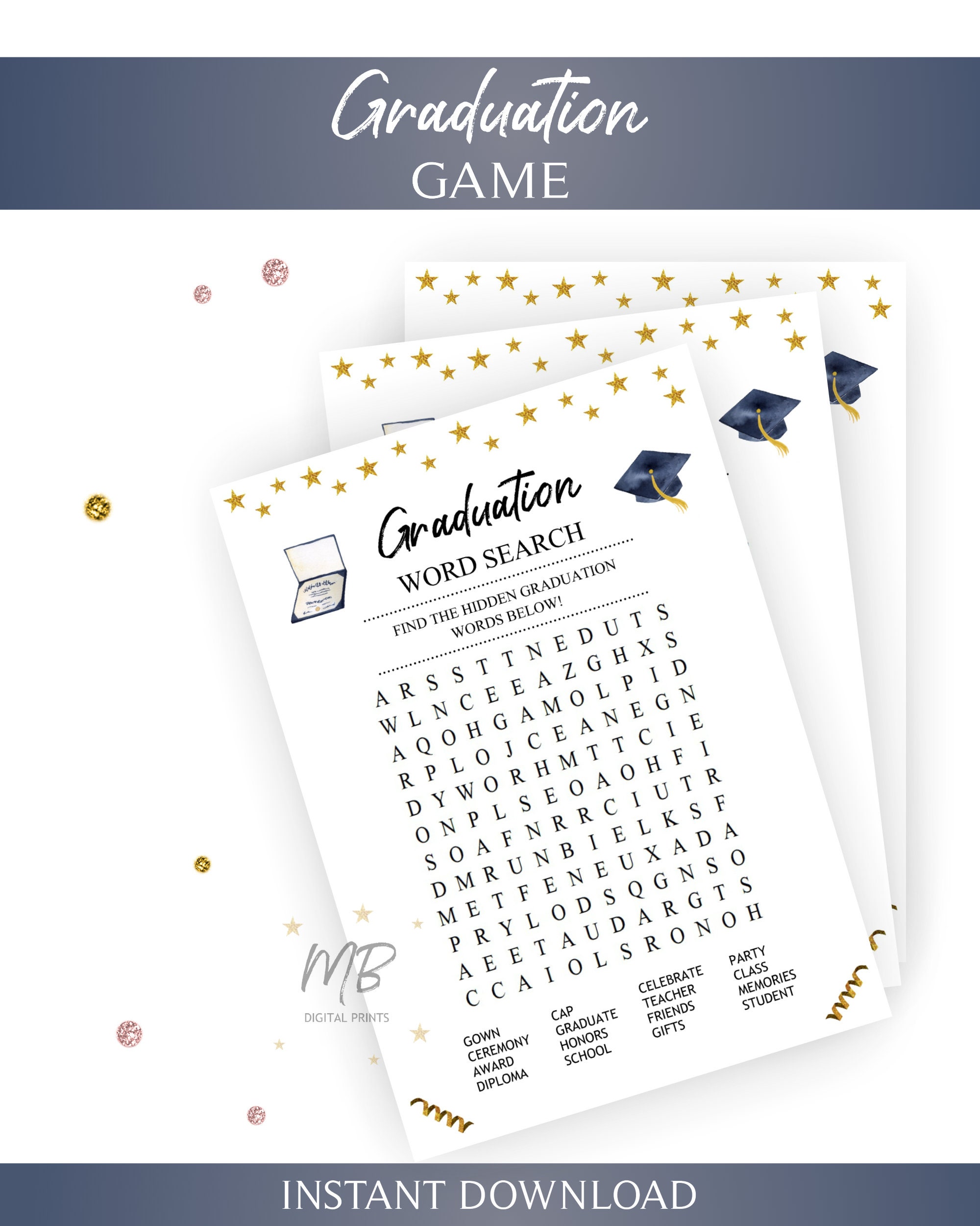 Graduation Word Search. Graduation Party Game. at Home Game. Instant ...