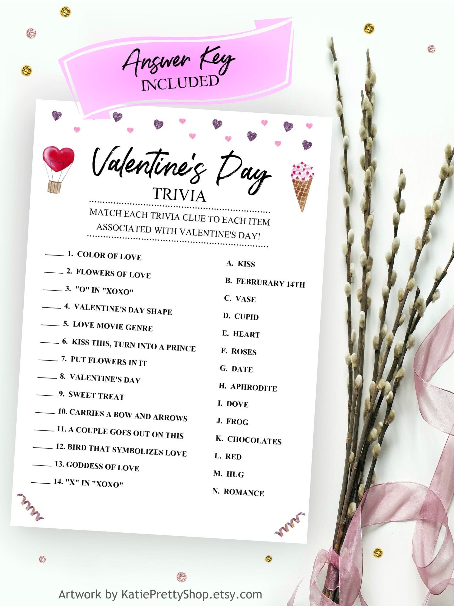 Valentine's Day Trivia. Party Game. Holiday Game. Lilac - Etsy