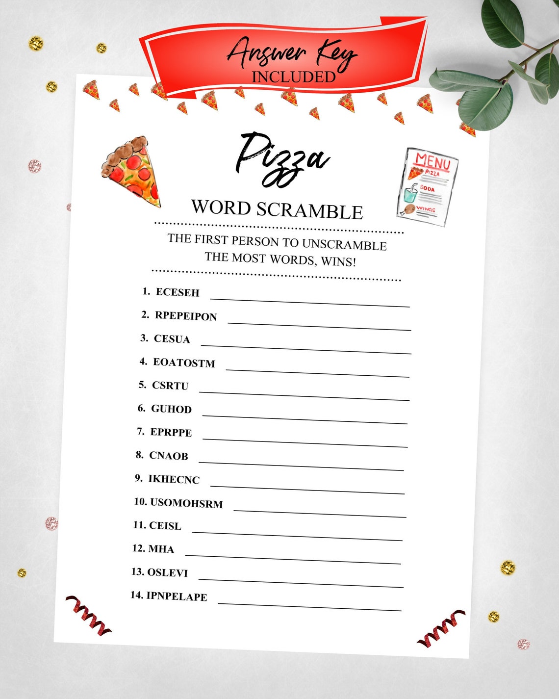 Pizza Word Scramble. Pizza Party Game. Slumber Party Game. Instant ...