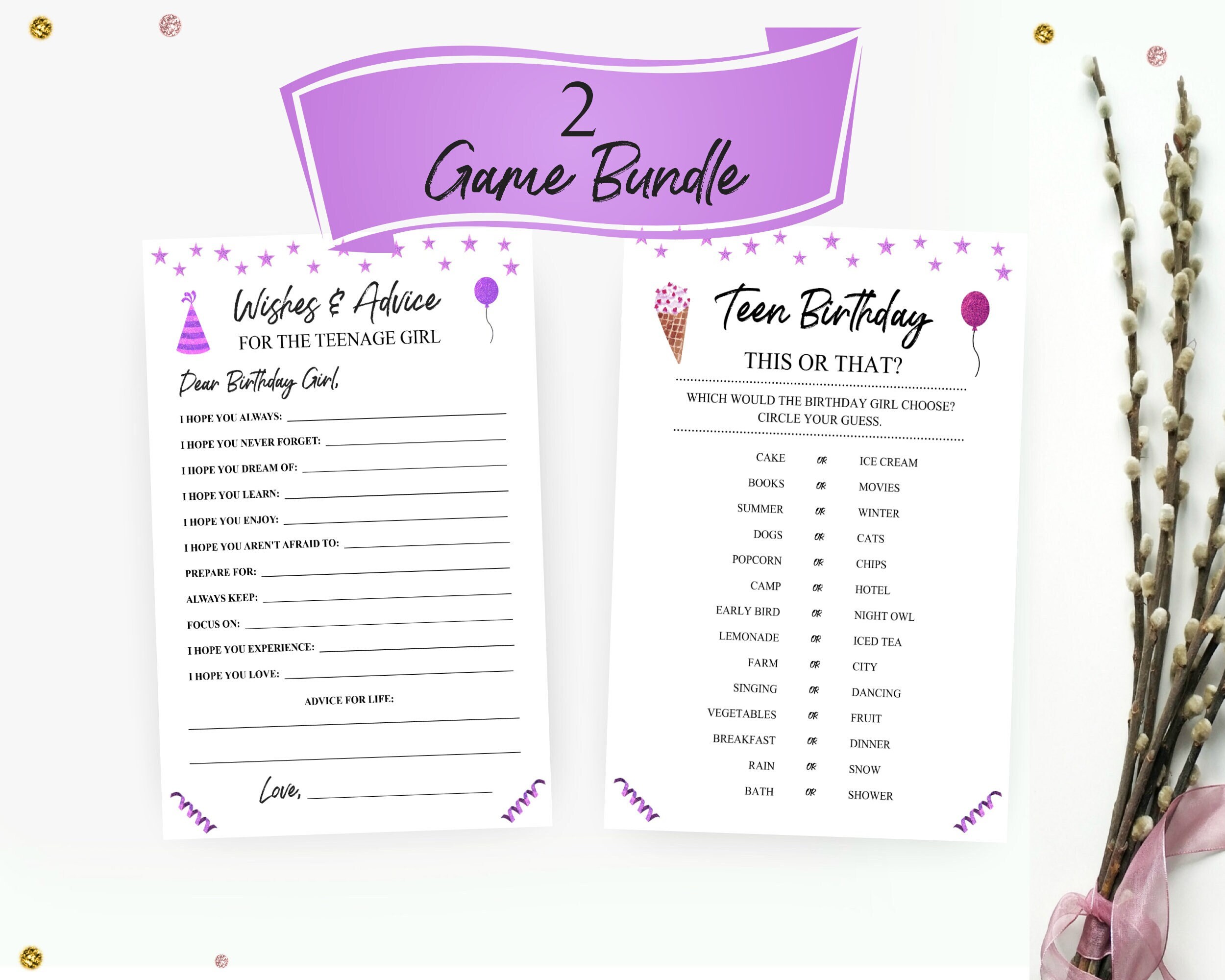 Teen Birthday Girl 2 Game Bundle. Wishes and Advice. Teen - Etsy