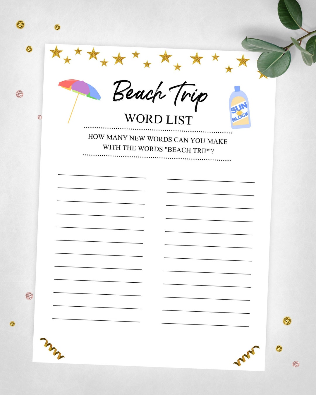 Beach Word List. Spring, Summer Beach Word List Game. Beach Fun ...