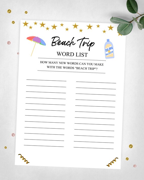 Beach Word List. Spring Summer Beach Word List Game. Beach | Etsy