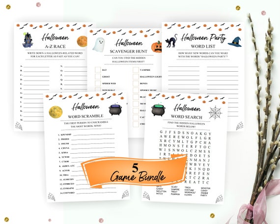 Halloween 5 Bundle Games. Halloween Party Games. Word Search | Etsy