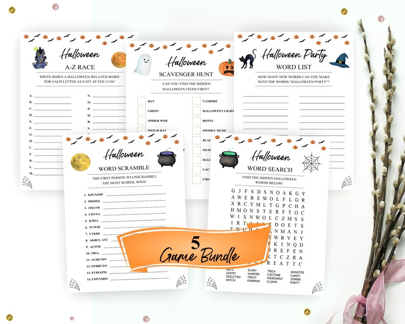 Halloween 5 Bundle Games. Halloween Party Games. Word Search | Etsy