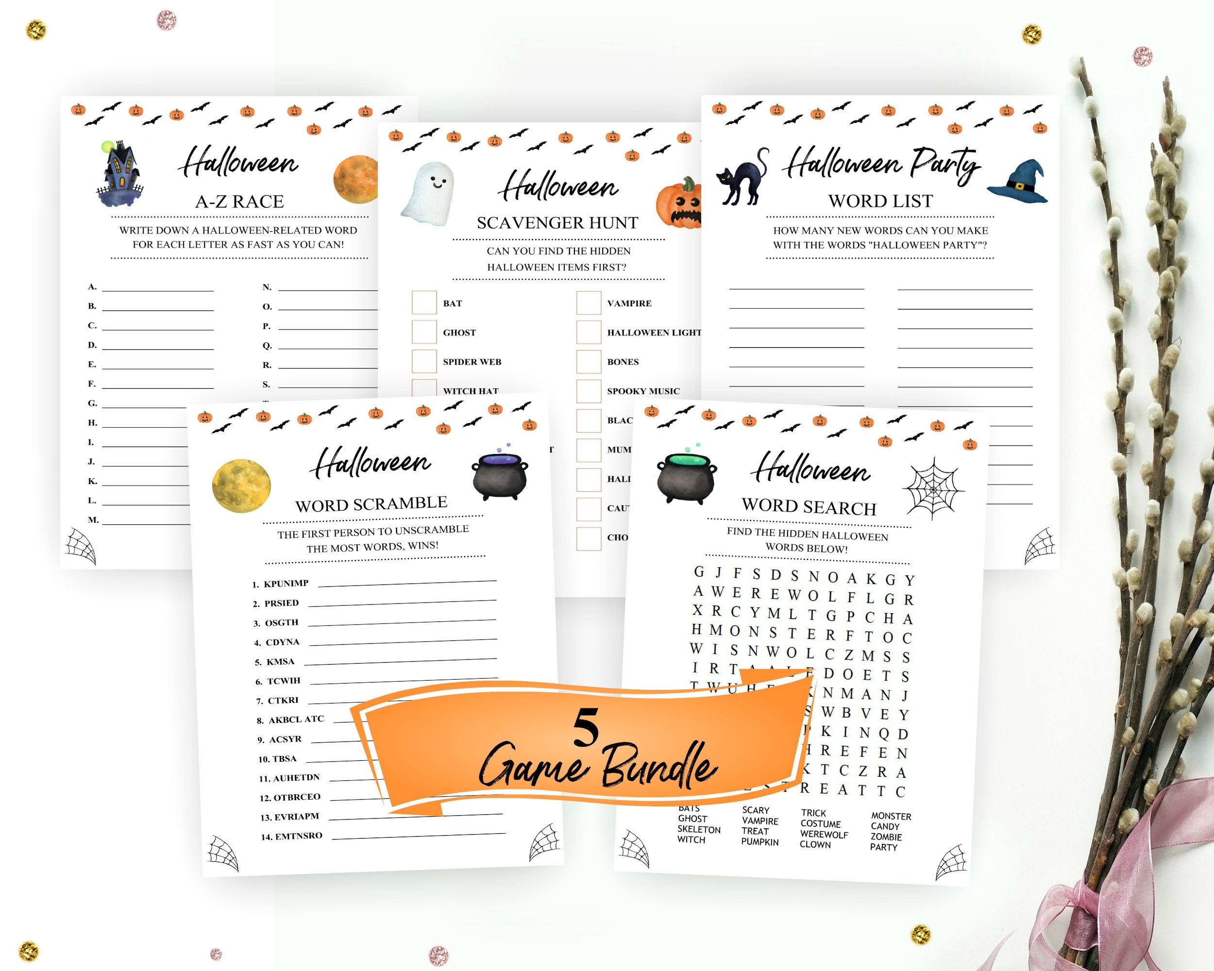 Halloween 5 Bundle Games. Halloween Party Games. Word Search | Etsy