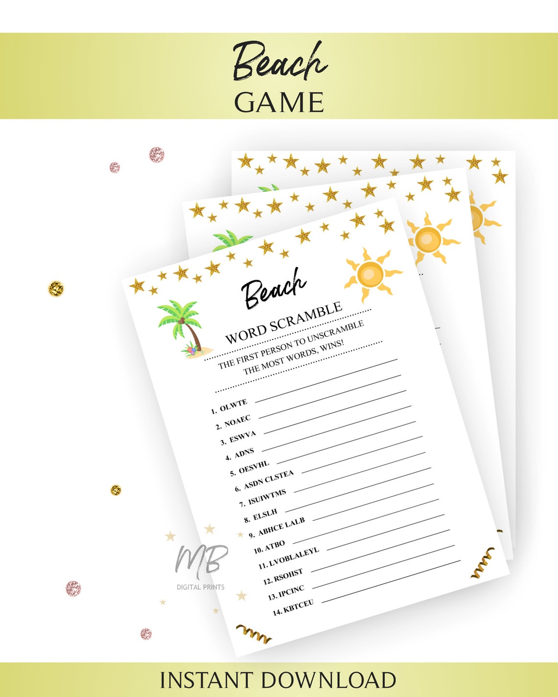 Beach Word Scramble. Spring, Summer Beach Word Scramble Game. Beach Fun ...