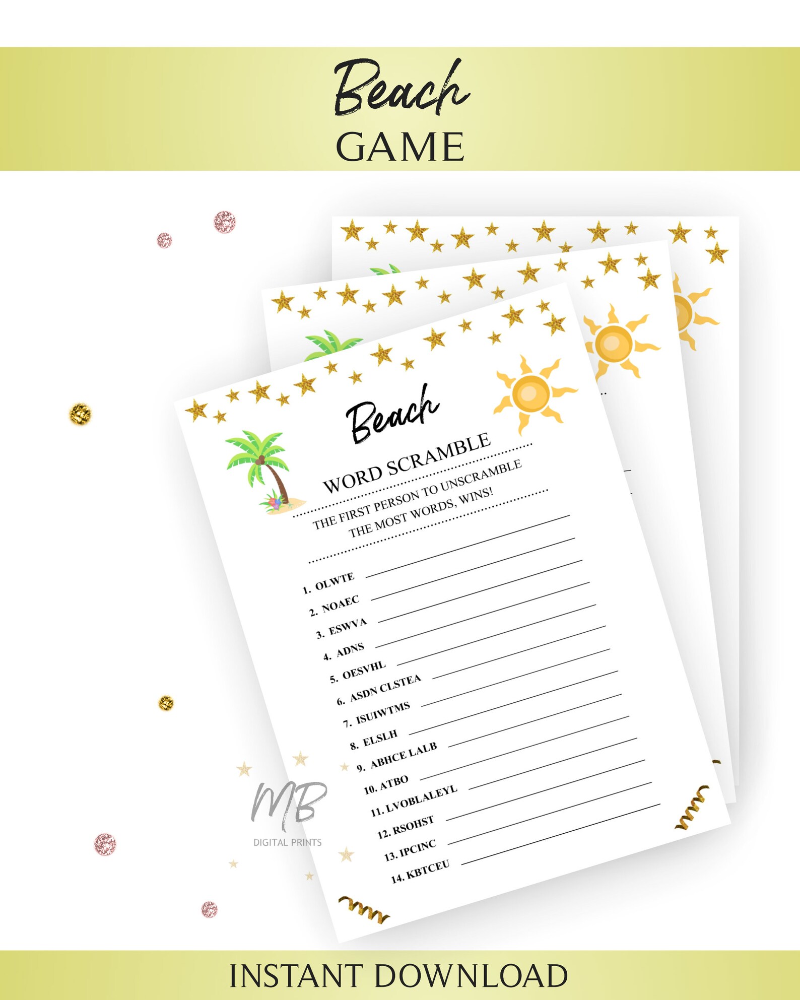 Beach Word Scramble. Spring, Summer Beach Word Scramble Game. Beach Fun ...