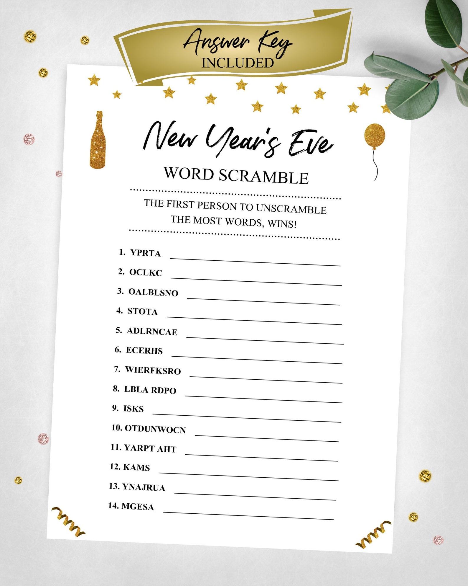 New Year's Eve Word Scramble. Holiday Printable Game. New Year's Eve ...