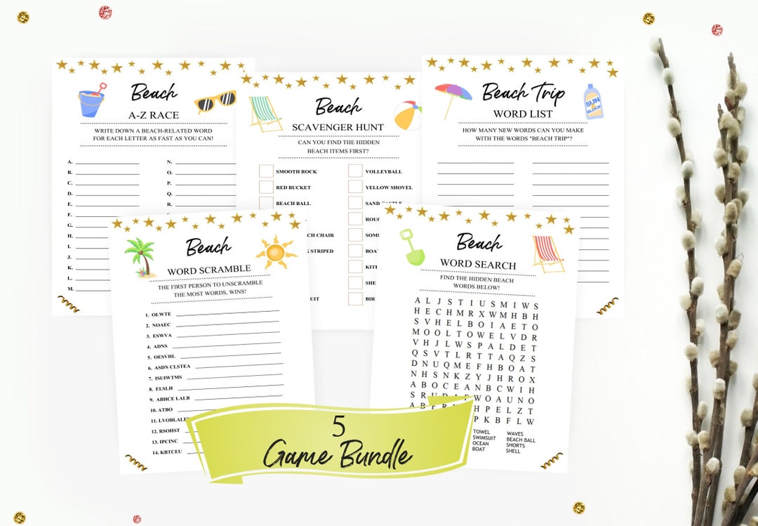 Beach 5 Game Bundle. Word Search, Word Scramble, Hunt. Spring, Summer ...