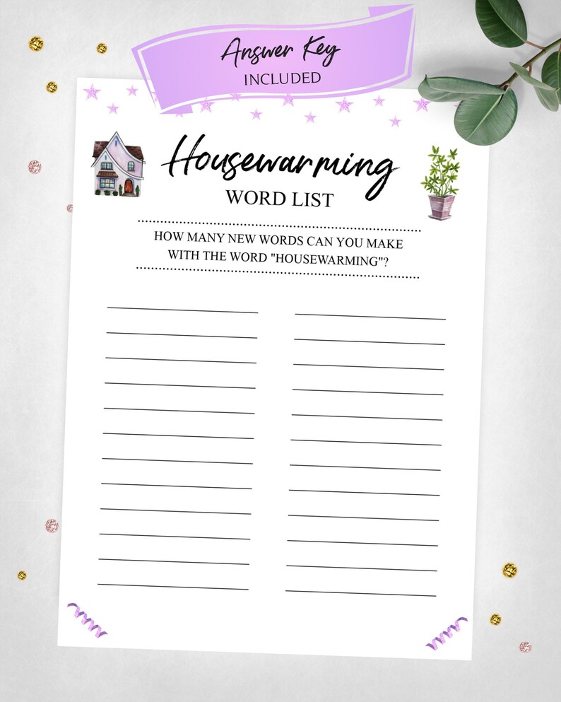 Housewarming Word List. Housewarming Party Game. Real Estate. New Home ...
