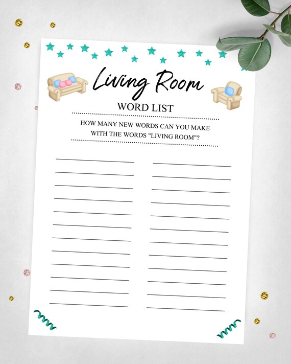 Living Room Word List. in the Home Game. Rainy Day Game. | Etsy