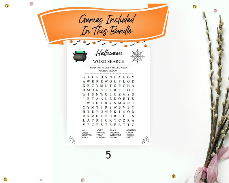 Halloween 5 Bundle Games. Halloween Party Games. Word Search | Etsy