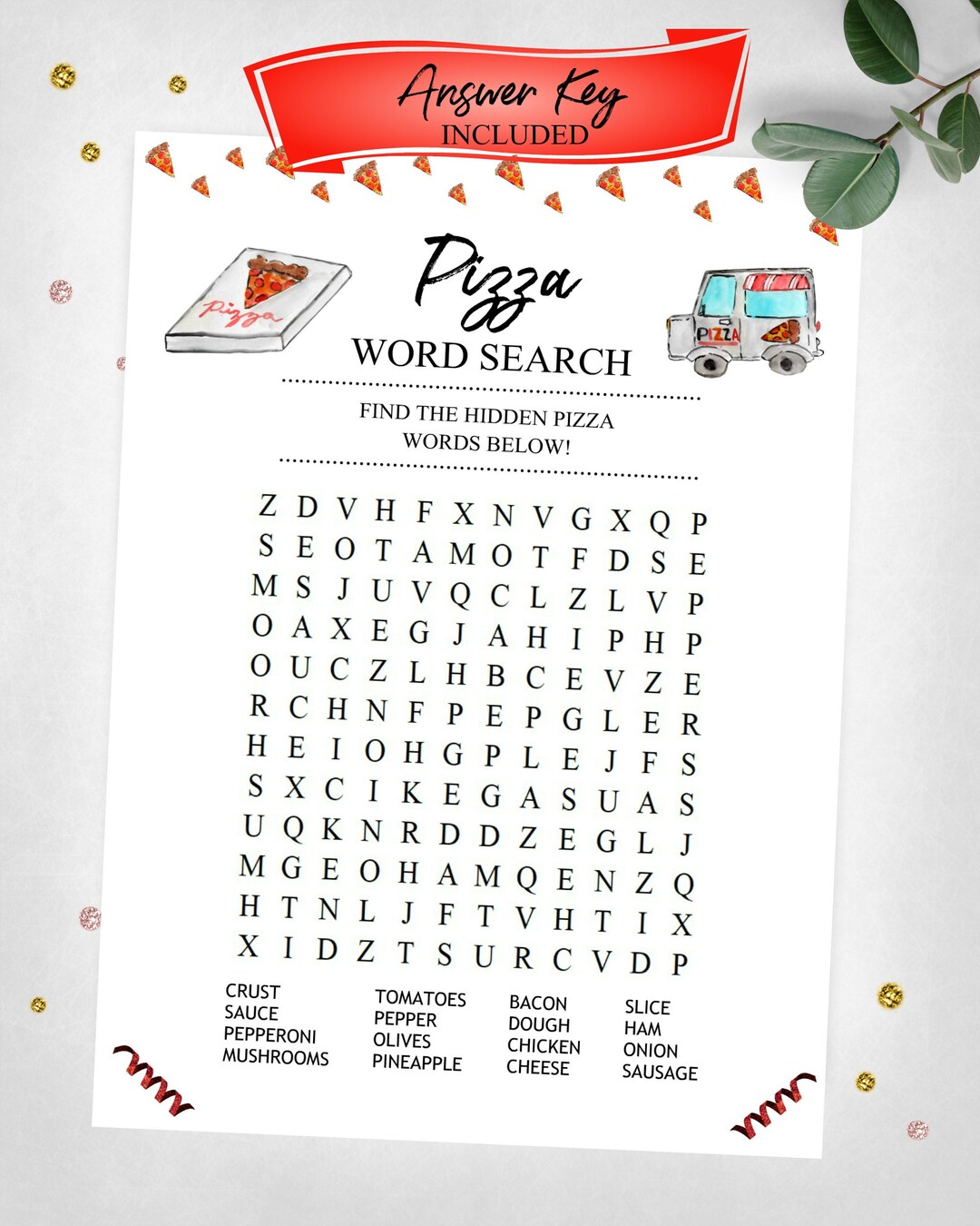 Pizza Word Search. Pizza Party Game. Slumber Party Game. Instant ...