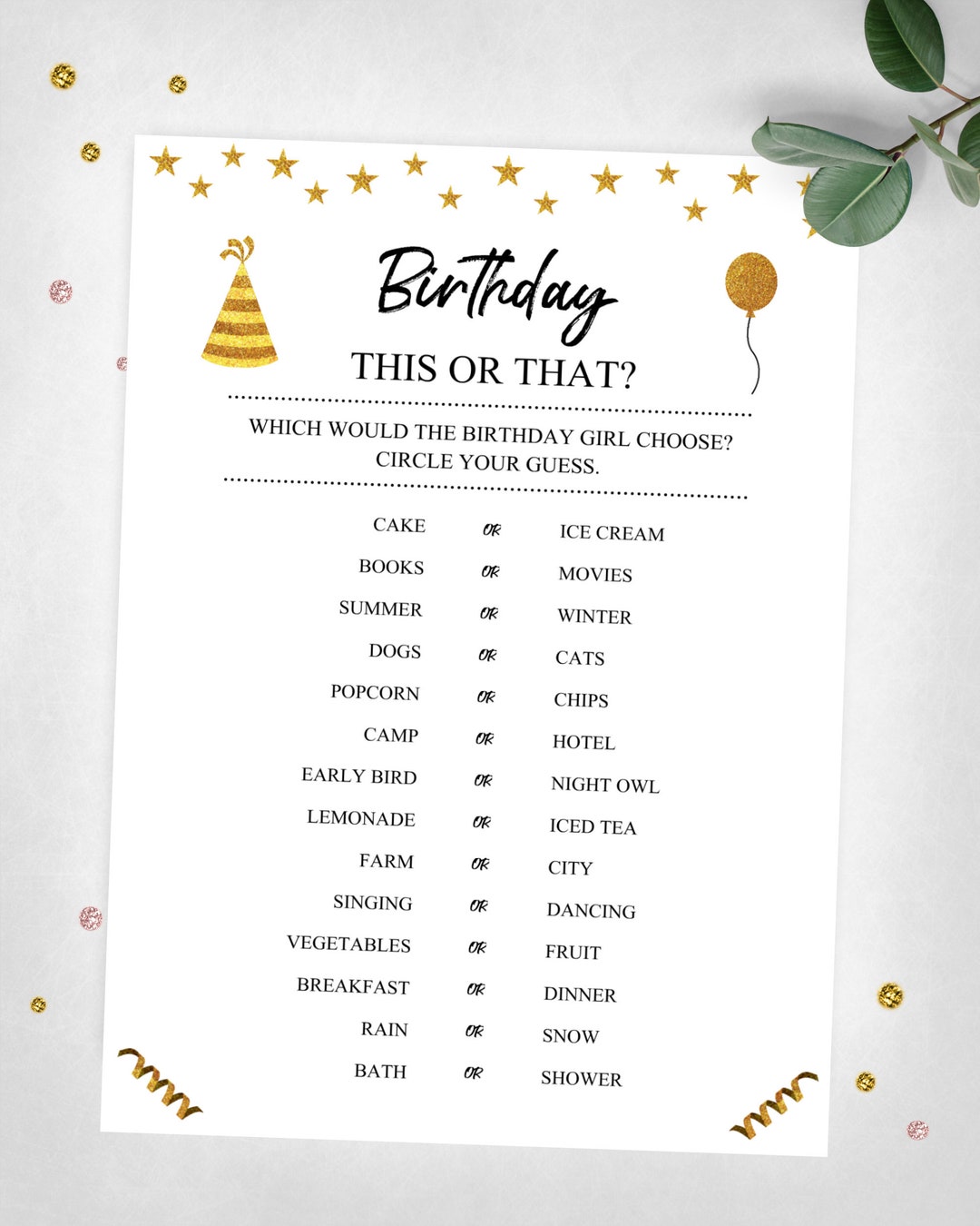 Birthday Girl This or That? Party Game. Teen, Tween, Adult, Youth Girl ...