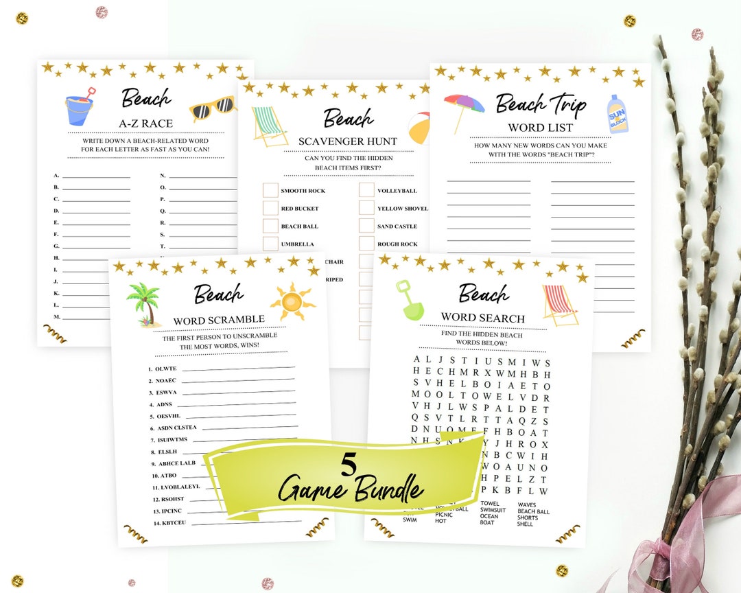 Beach 5 Game Bundle. Word Search Word Scramble Hunt. Spring - Etsy