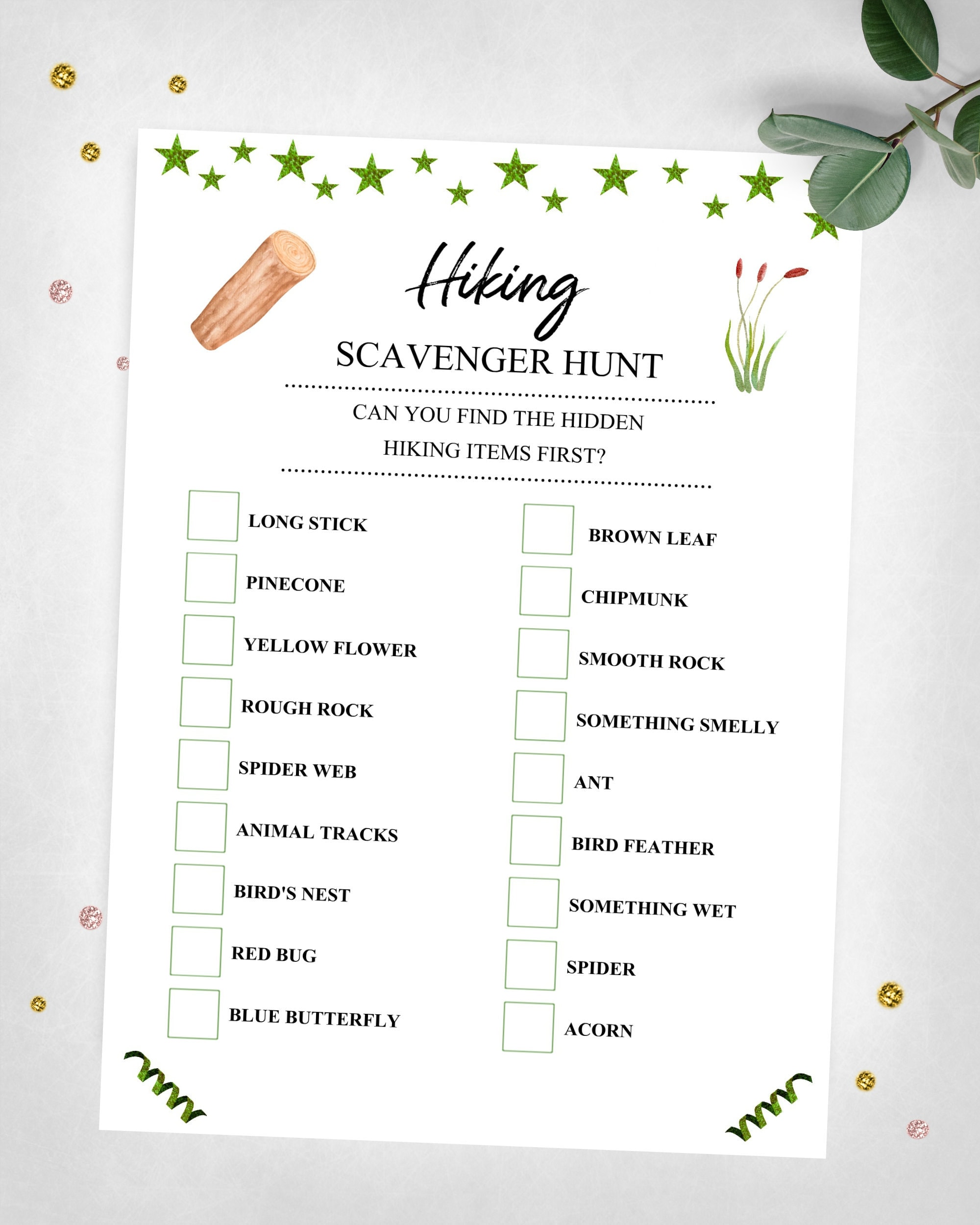 Hiking Scavenger Hunt. Spring, Summer Hiking Scavenger Hunt Game ...