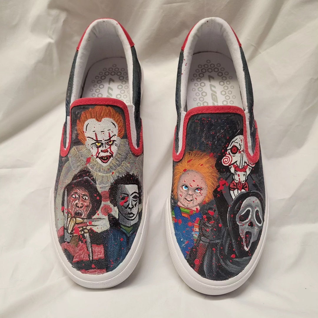 Custom Hand Painted Horror Themed Van's Slip-ons, Angelus Paint Customs ...