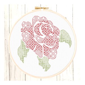 Red Rose Blackwork Embroidery Pattern | Instant Digital Download | Red ...