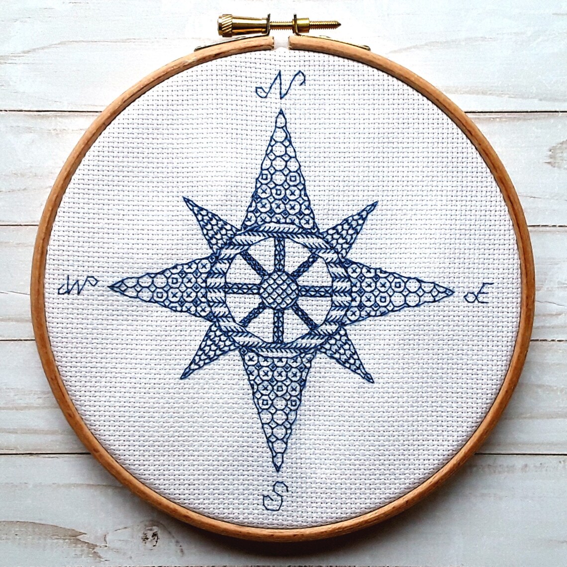 Compass Blackwork Embroidery Pattern: Nautical Decor (PDF File) - Etsy