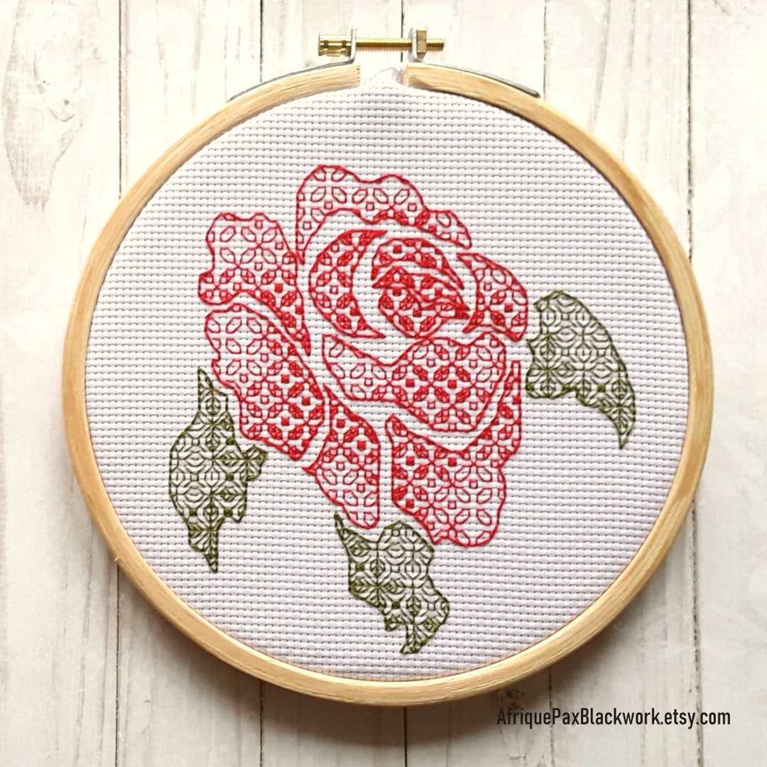 Red Rose Blackwork Embroidery Pattern | Instant Digital Download | Red ...