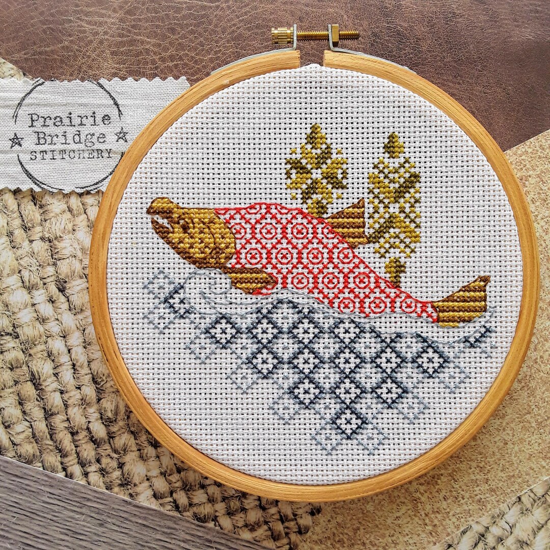 Cultus Lake Salmon Cross Stitch Kit | Modern Cross Stitch Kit Inspired ...