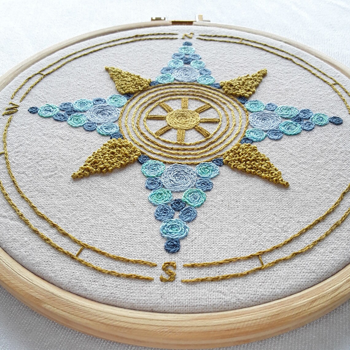 Compass Embroidery Pattern Beach House Decor Nautical | Etsy