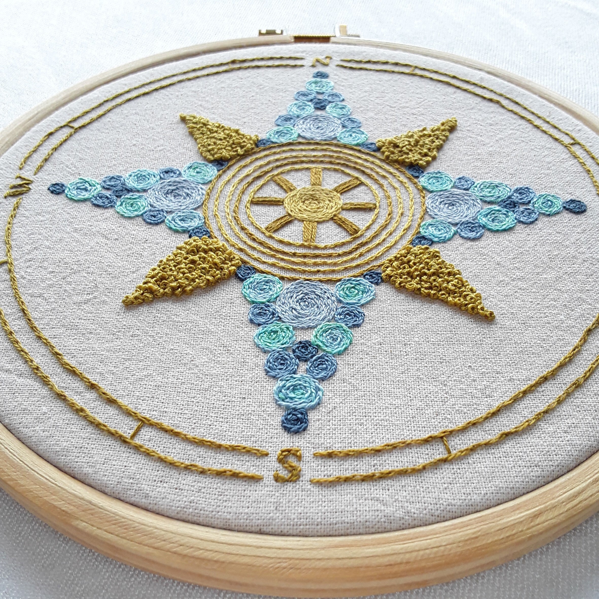 Compass Embroidery Pattern Beach House Decor Nautical - Etsy