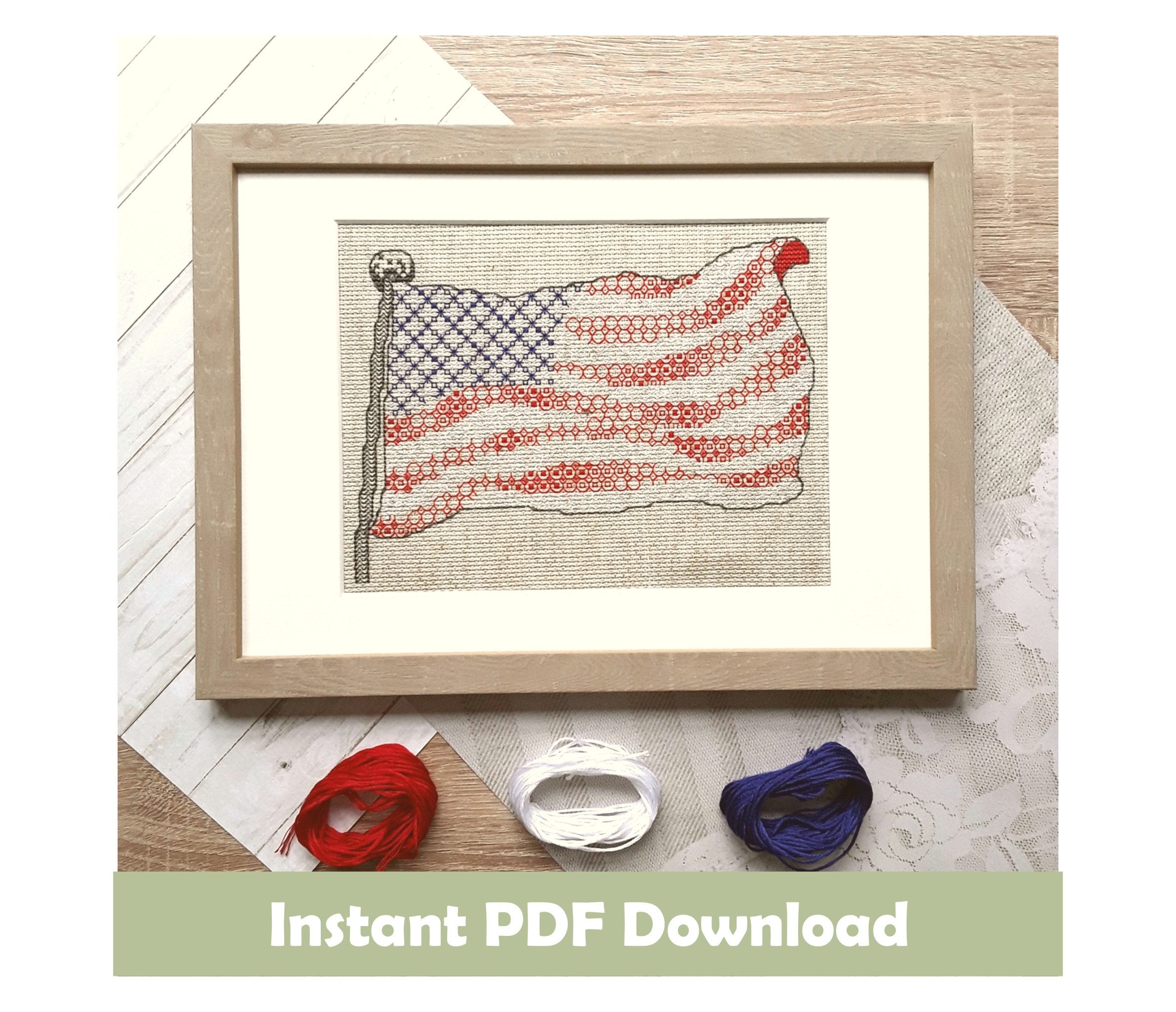 American Flag in Blackwork Pattern Instant Digital Download - Etsy