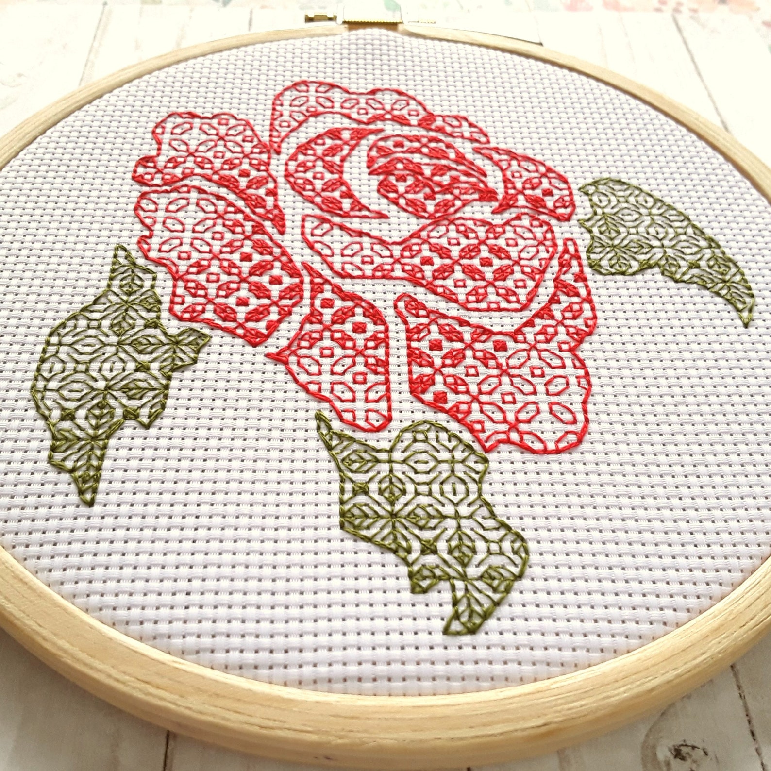 Red Rose Blackwork Embroidery Pattern Instant Digital Download Red Rose ...