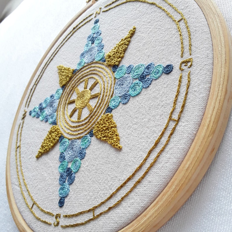 Compass Embroidery Pattern Beach House Decor Nautical - Etsy