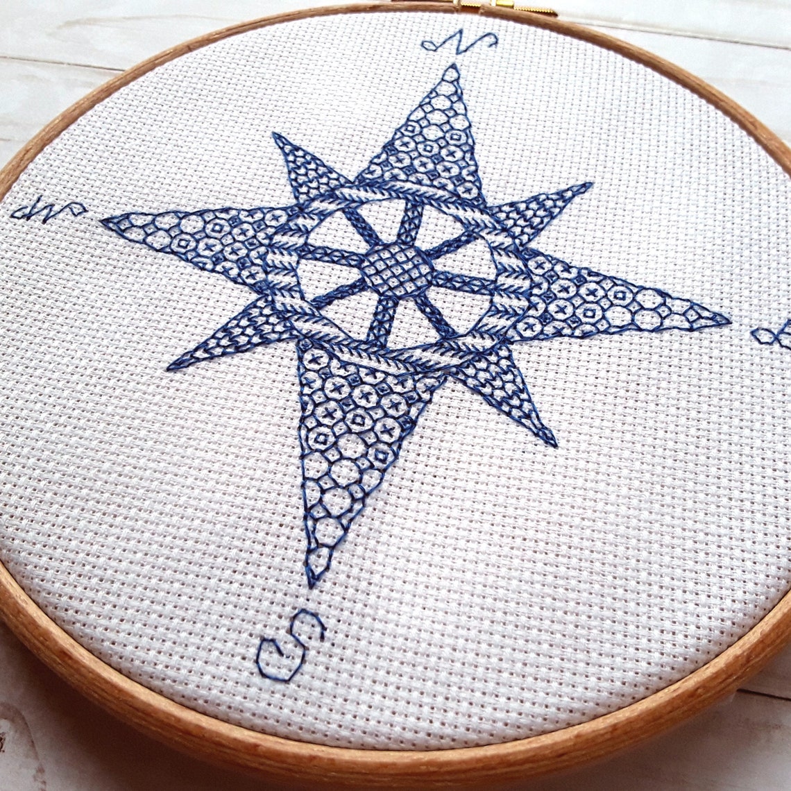 Compass Blackwork Embroidery Pattern: Nautical Decor (PDF File) - Etsy