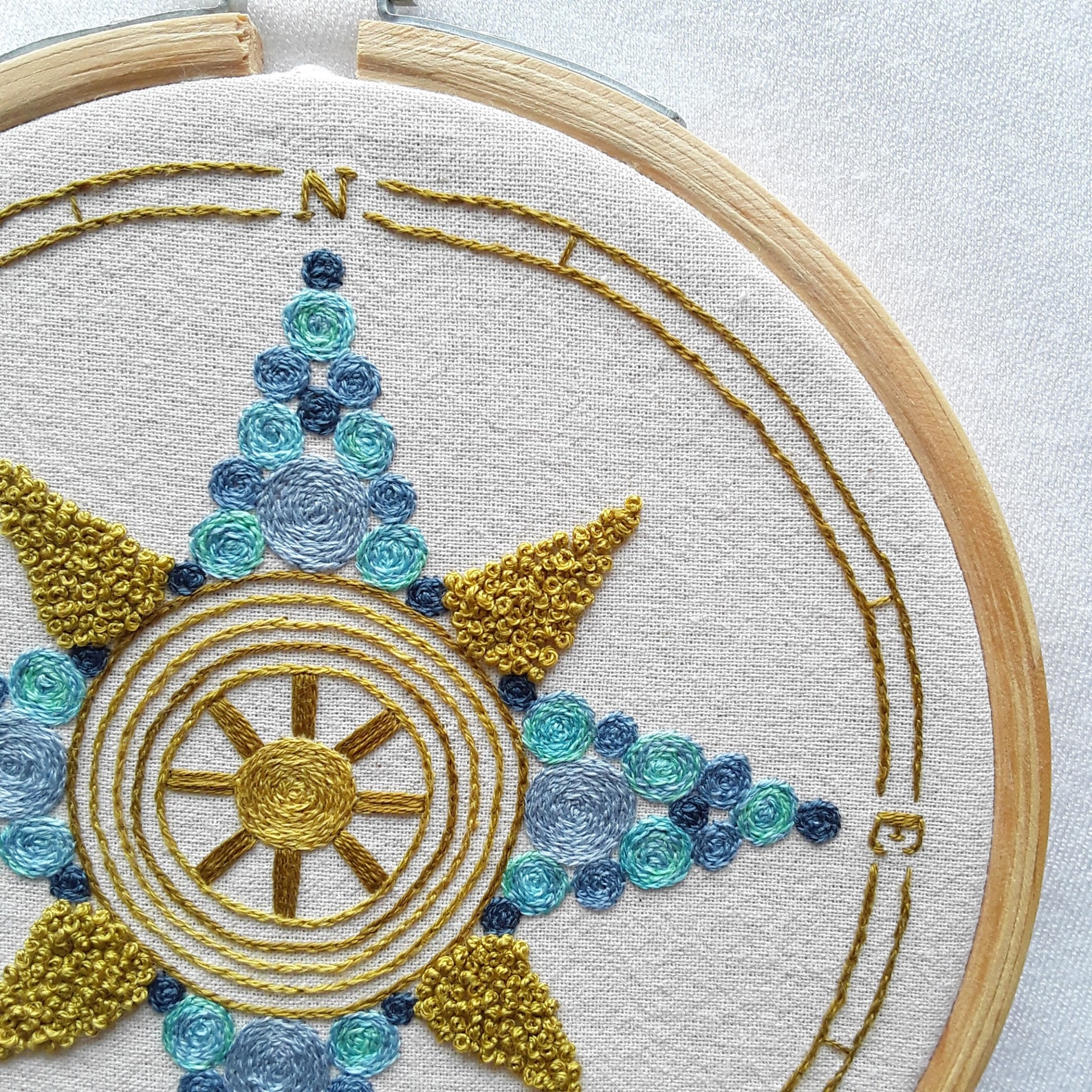 Compass Embroidery Pattern | Beach House Decor | Nautical Stitching ...