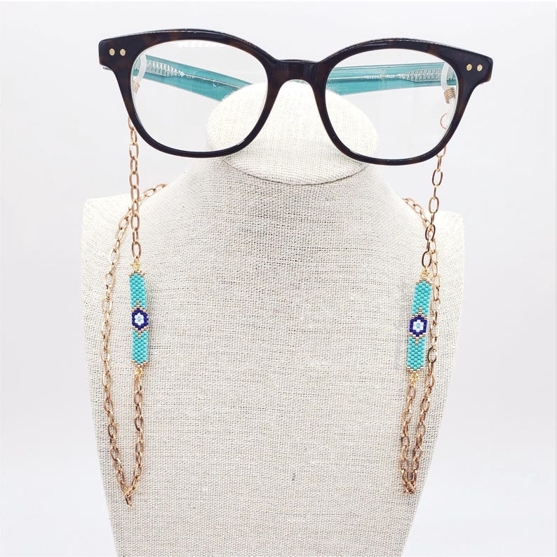 Rose Gold Eyeglass Chain: Turquoise Evil Eye Beaded Glasses Holder - Etsy