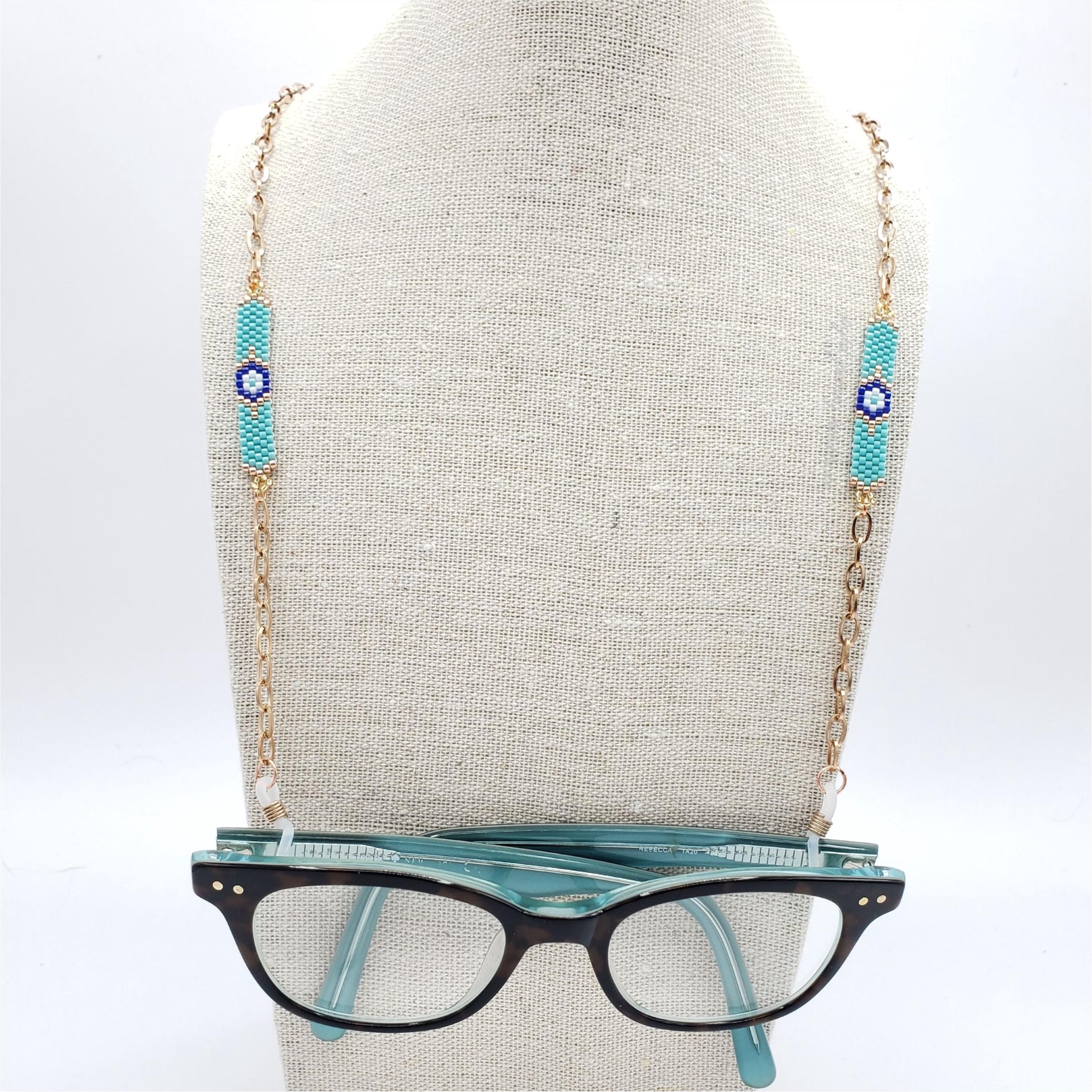 Rose Gold Eyeglass Chain: Turquoise Evil Eye Beaded Glasses Holder - Etsy