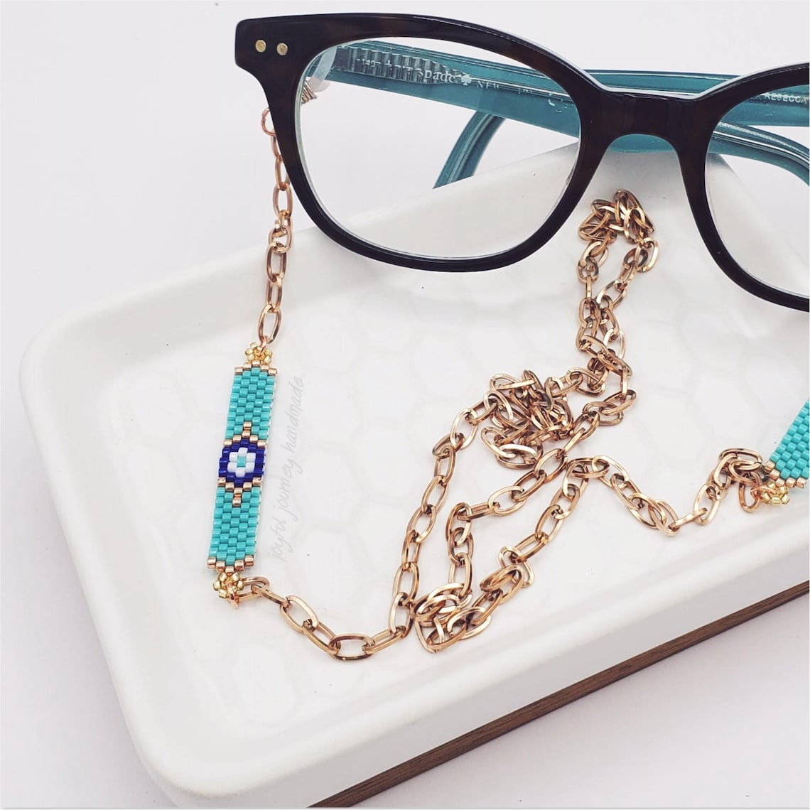 Rose Gold Eyeglass Chain: Turquoise Evil Eye Beaded Glasses Holder - Etsy