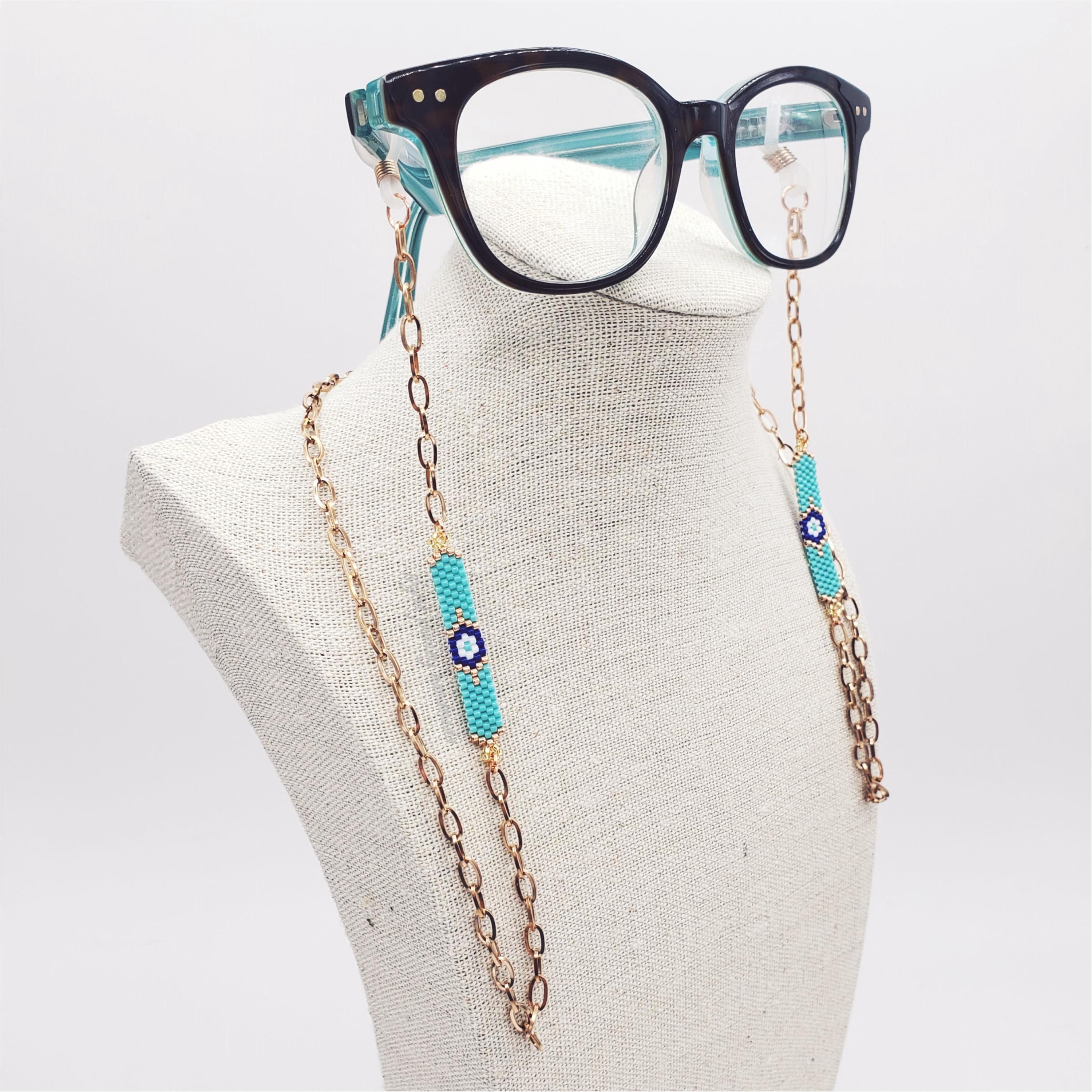 Rose Gold Eyeglass Chain: Turquoise Evil Eye Beaded Glasses Holder - Etsy