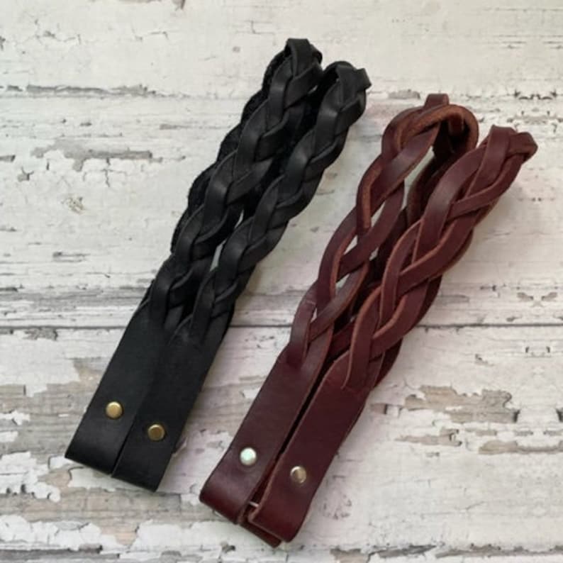 Flat Braided Loop & Rivet Leather Handle Pair - Etsy